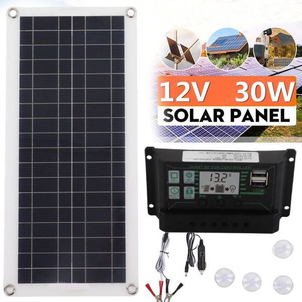 30W Solar Panel Complete Kit 12V Solar Cell Power Portable Outdoor ...