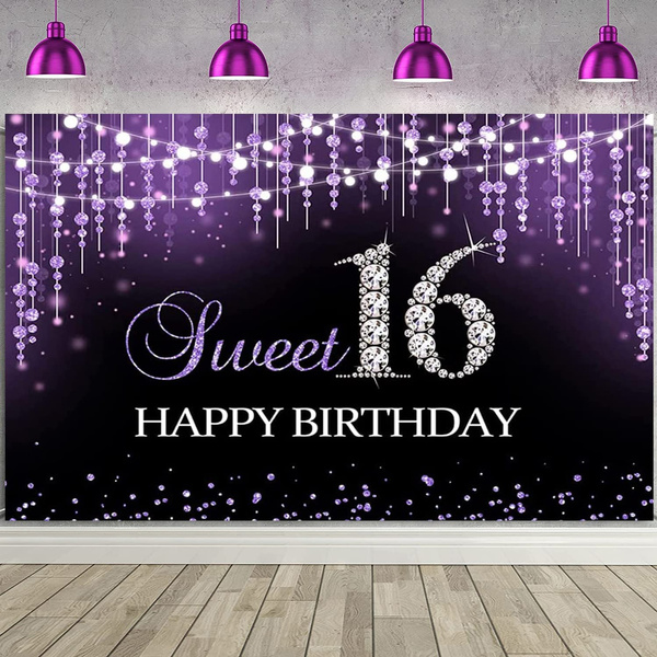 Sweet 16th Birthday Banner Backdrop Decorations Happy 16th Birthday ...
