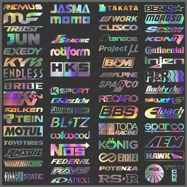 59Styles Random 15pcs Car Stickers Set Reflective Racing Sponsor Vinyl ...