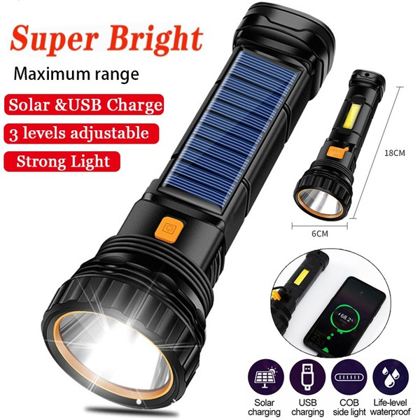 Solar Charging Flashlight USB Rechargeable Flashlight Outdoor Camping ...