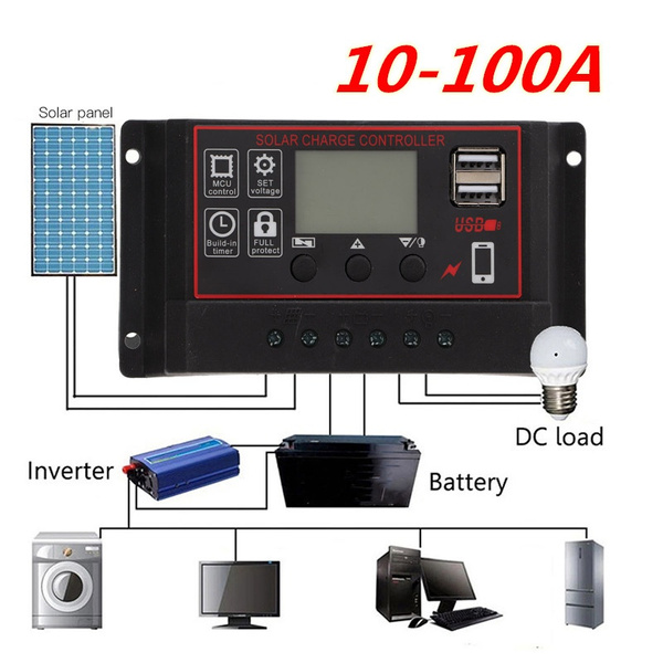 10-100A 12V/ 24V Solar Charge Controller Generator With USB Ports ...