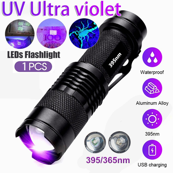MINI Portable 365nm/395nm Flashlight Waterproof Torch 3 Modes Zoomable UV Lamp for Pet Urine ...