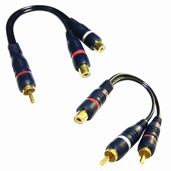Gold Plated 1 RCA male to 2 RCA Female and 1 RCA Female to 2 RCA Male ...