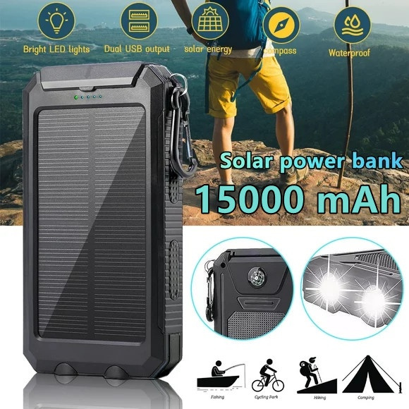Solar Power Bank Waterproof Dual USB Portable Solar Charger Solar Power ...