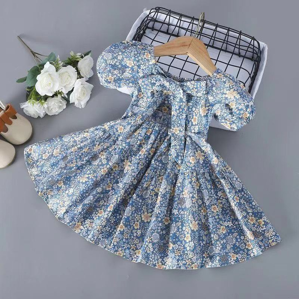 Baby Kids Girl A-Line Dress Short Sleeve Floral Print Princess Dresses ...