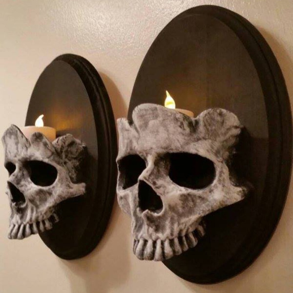 Wall Mount Halloween Skeleton Candlestick Skull Candle Holder Horror ...