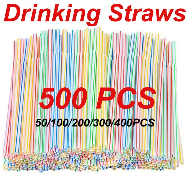 50/100/200/300/400/500PCS Disposable Plastic Straws for Kitchenware Bar ...