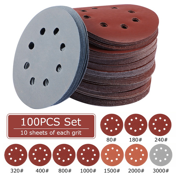 100PCS/SET Sandpaper Round 125mm 8" Wheel Hook and Ring Sandpaper ...