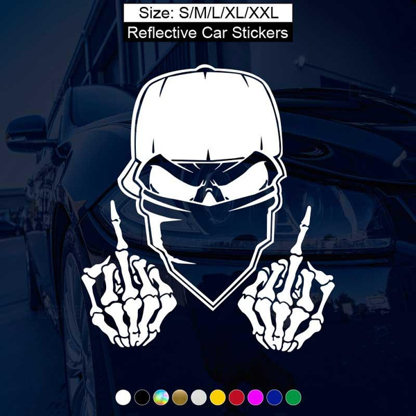 1PC Car Body Decal Skull Middle Finger Reflective Car Stickers Art ...