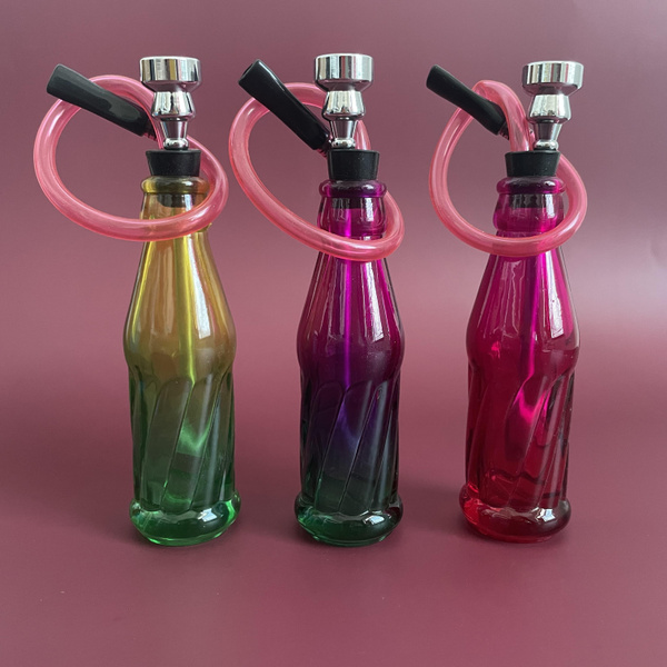 Rainbow Style Glass Smoking Water Pipe Mini Hookah Shisha With Silicone ...