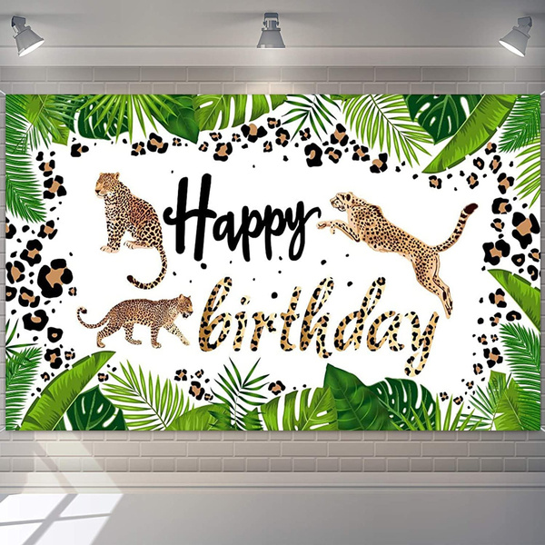 Cheetah Theme Birthday Backdrop Banner Jungle Animal Happy Birthday ...