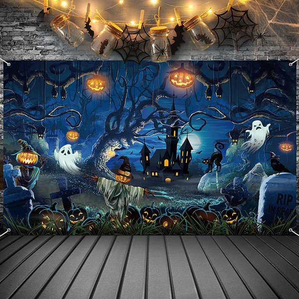 Halloween Decoration Backdrop, Spooky Forest Scary Cemetery Horror ...