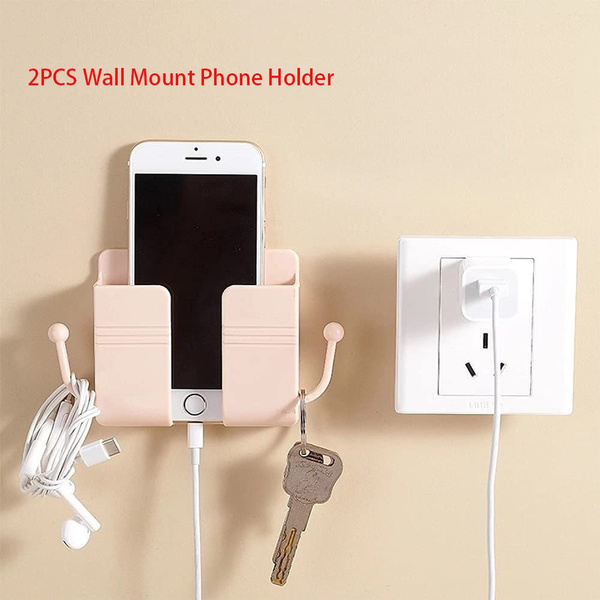2PCS Wall Mount Phone Holder Phone Stand Remote Control Organizer Self ...