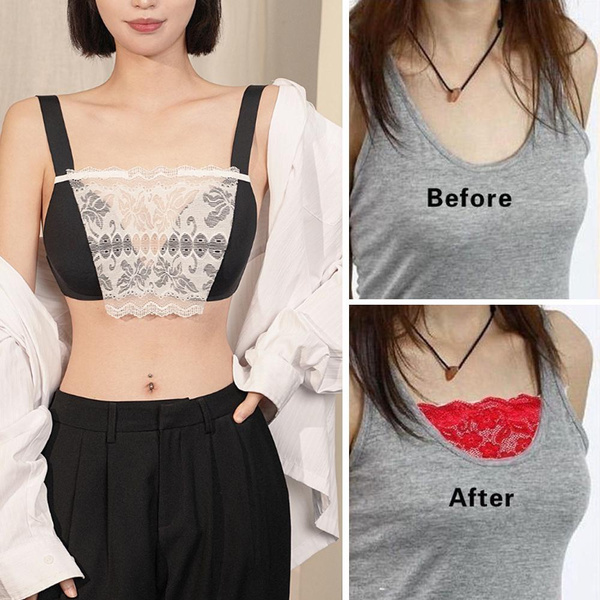 New Women Quick Easy Clip-on Lace Fragment Camisole Bra Insert Wrapped Chest Overlay Modesty ...