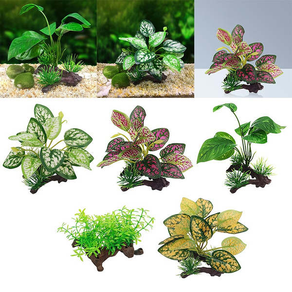 Aquarium Decor Artificial Driftwood Twigs with Plastic Plant Fish Tank ...