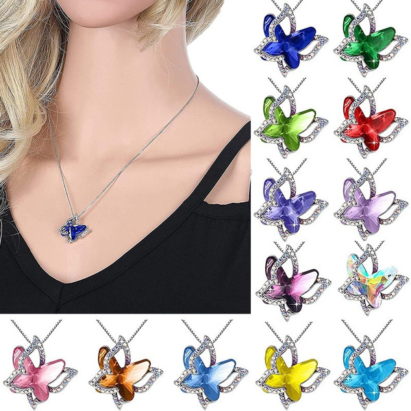 Butterfly Necklace With Birthstone Pendant Necklace Shiny Butterfly ...
