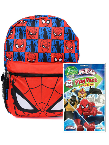 Marvel Spider-Man Kids Backpack 16" Superhero Front pocket w/ Play Pack ...
