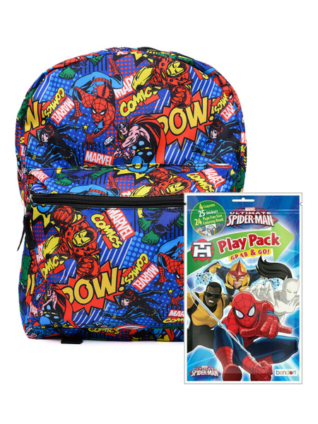 Avengers Marvel Backpack 16" All-Over Print Thor w/ Spider-Man Play ...
