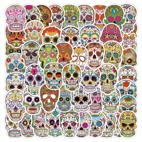 20/50pcs Halloween Skull Stickers Punk Style Colorful Skull Stickers ...