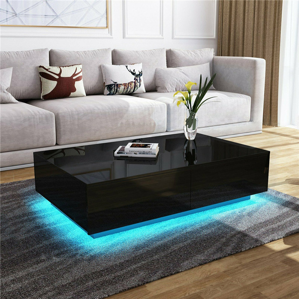 Modern RGB LED Coffee Table High Gloss Coffee Table Living Room Storage ...
