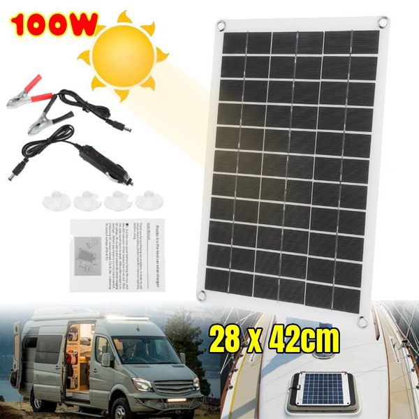 Solar Panel, 100W Portable Solar Cell Panel Monocrystalline 12/24V USB ...