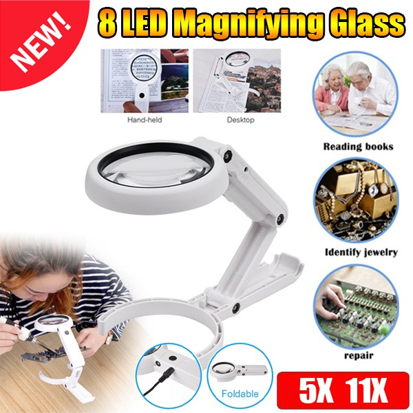 New Upgrade 5X 11X 2 In 1 Folding Handheld Illuminated Magnifying Glass ...