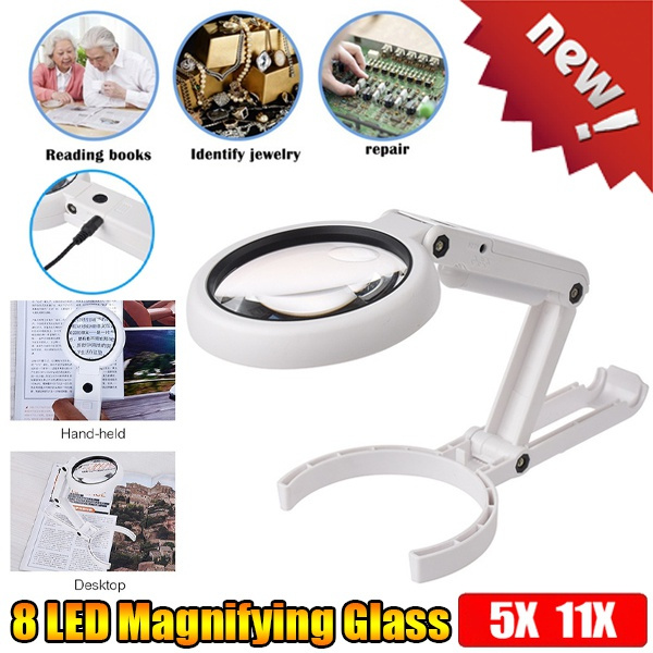 New Upgrade 5X 11X 2 In 1 Folding Handheld Illuminated Magnifying Glass ...