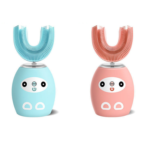 U Shaped 360° Cartoon Silicone Toothbrush Intelligent Charging Electric ...