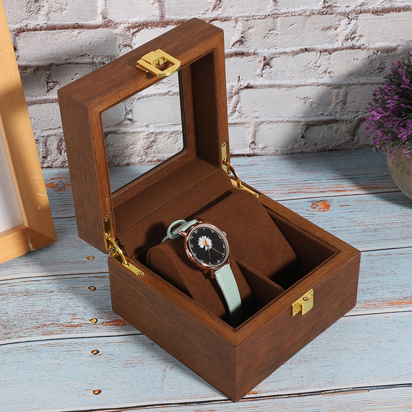 Wooden Watch Case 2 Slot Clamshell Watch Storage Box Organizer Black ...