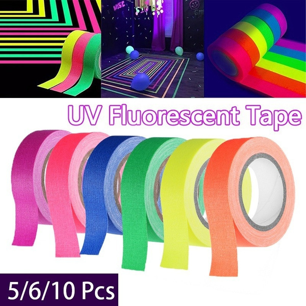 5/6/10Pcs Fluorescent Neon Cloth Tape 6 Colors Safety Warning For Stage ...