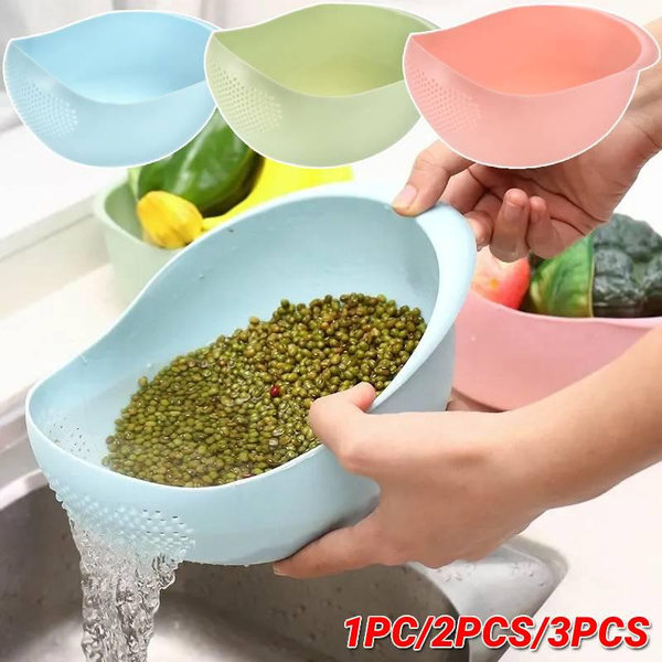 1PC/2PCS Rice Washer Plastic Strainer Colanders Washing Bowl Round ...