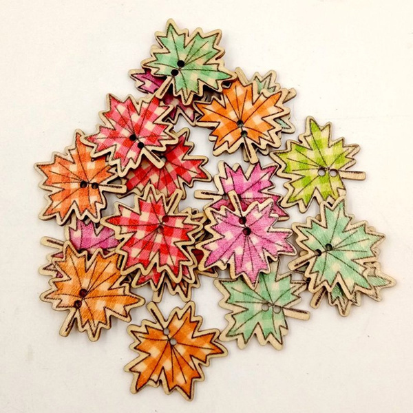 Wood Buttons for Crafts and Sewing 50Pcs Maple Leaves Wooden Buttons ...