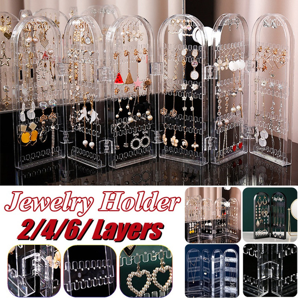2/4/6 Layers Foldable Plastic Earring Rack Display Stand Home Storage ...
