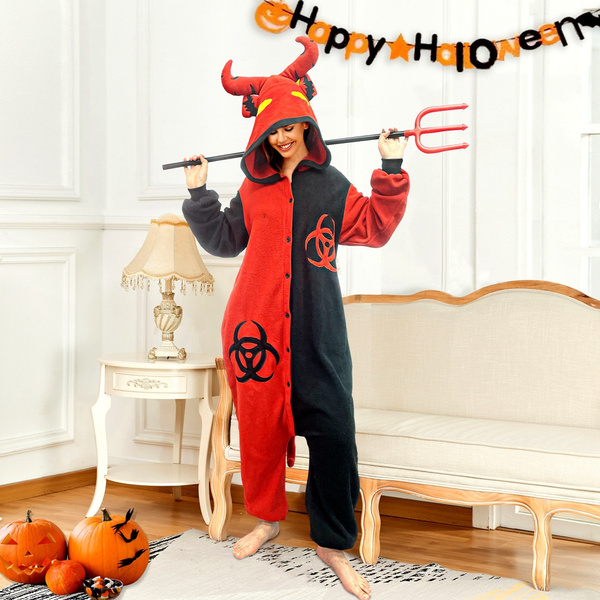Women Men Winter Casual Devil Onesie Demon Baron Pajamas Costume ...