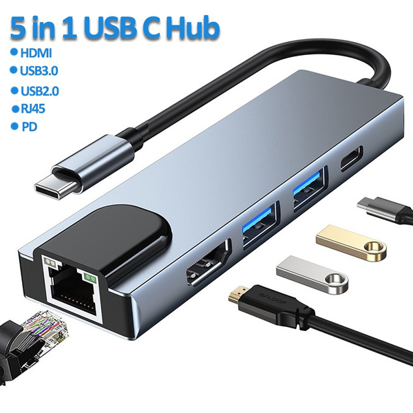 5 In 1 Type-c HUB Adapter USB-C To HDMI-Compatible USB3.0 Gigabit LAN ...