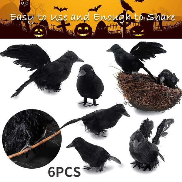 6PCS Black Lifesize Raven Movie Prop Fake Crow Halloween Hunting Decor ...