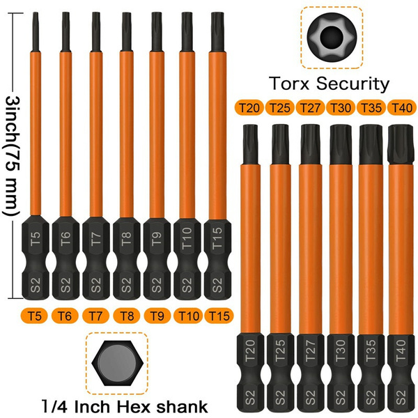 13/5PCS 1/4'' Hex Shank Screwdriver Bit with Magnetic Security Torx Bit ...