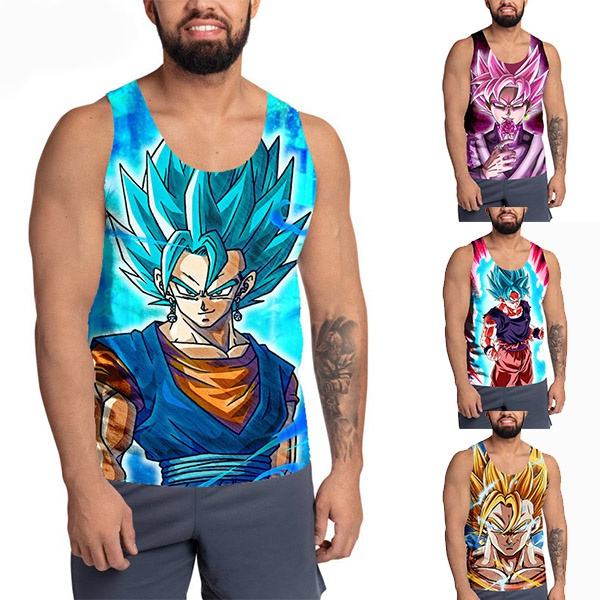 Anime Men's Vest Tank Tops Dragon Ball Z Goku Super Saiyan Bodybuilding ...