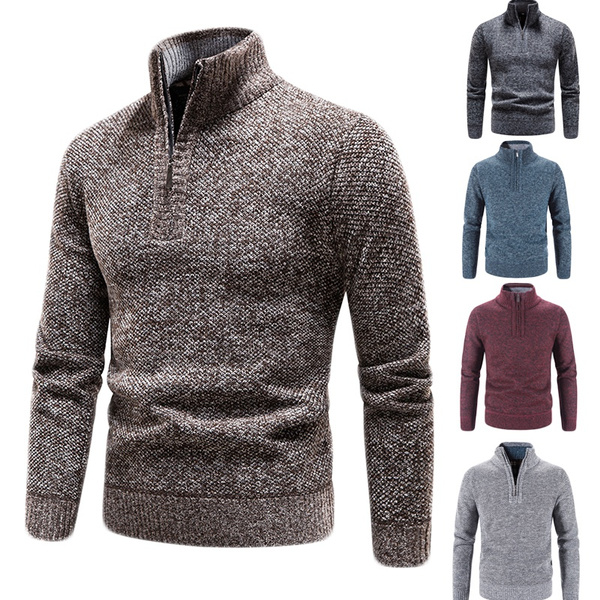 Men's Winter Plush Fleece Warm Pullover Sweater Slim Casual Half High ...