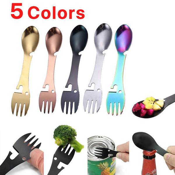 1/2PCS 5 in 1 Multitool Stainless Steel Fork Spork Spoon Cutlery ...