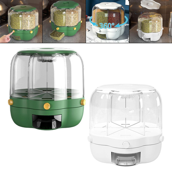 Rice Dispenser, 6 Grids Rotating Grain Storage Container Sealed Rice ...