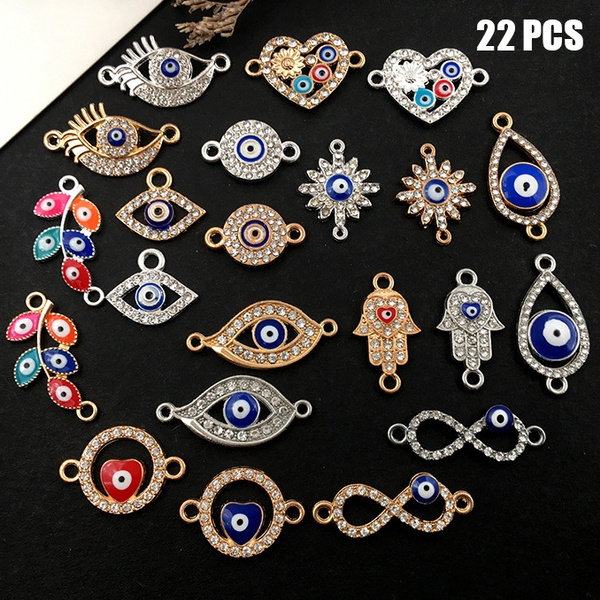 22 Pieces Mixed Alloy Enamel Eye Charms Assorted Evil Eye Connector ...