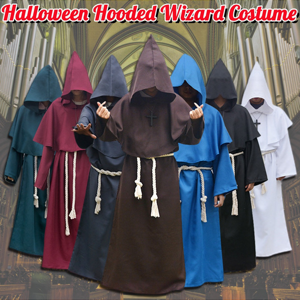 Halloween Medieval Hooded Monk Costume, Wizard Priest Thicker Cosplay ...