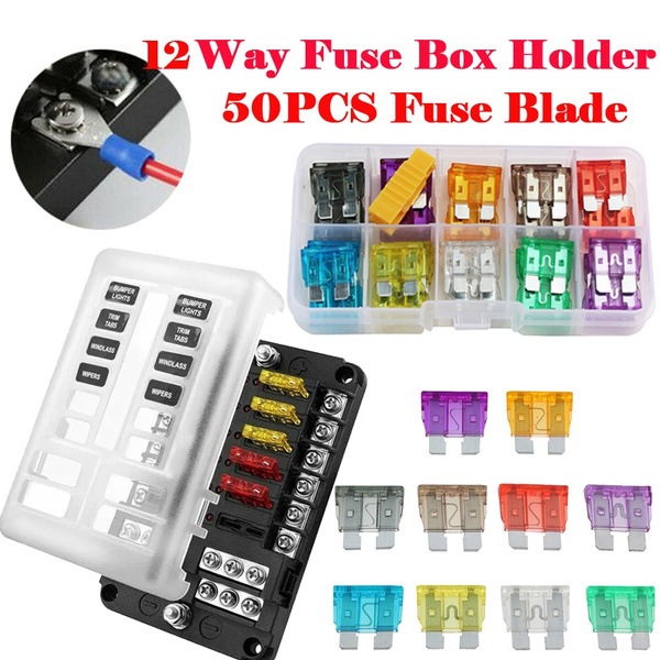 12 Way Auto Blade Fuse Box Block Holder Panel Standard Blade Fuse Block ...