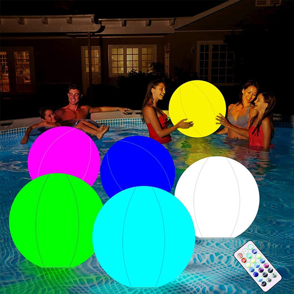 Pool Ball Toy, 16" Inflatable Led Glowing Water Ball With Remote ...