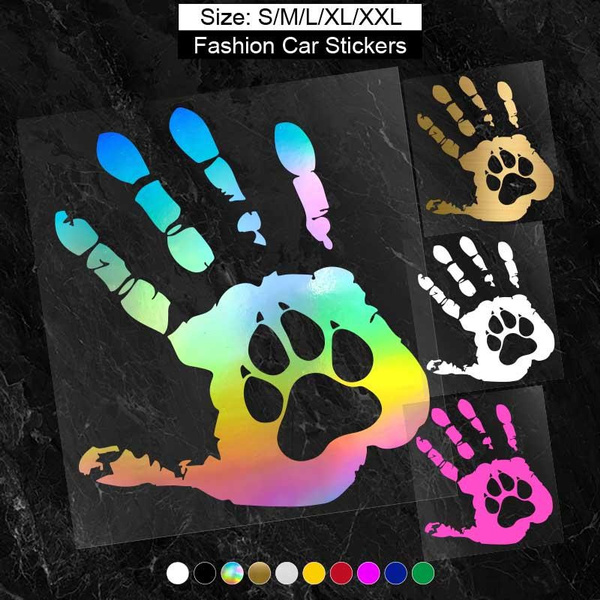 1PC Creative Handprints and Dog Paw Prints Reflective Car Stickers Art ...