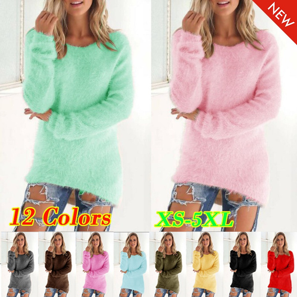 New Autumn Winter Fashion Women Solid Color Pullover Tops Casual Long ...