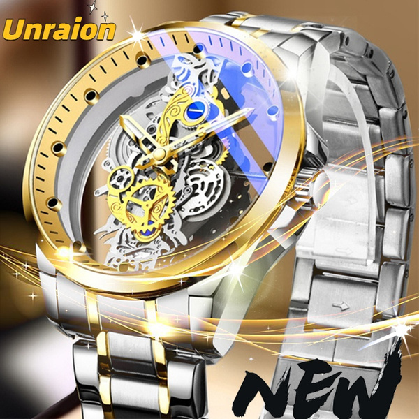 Unraion Men's Double Sided Hollow Through Bottom Gold Transparent ...