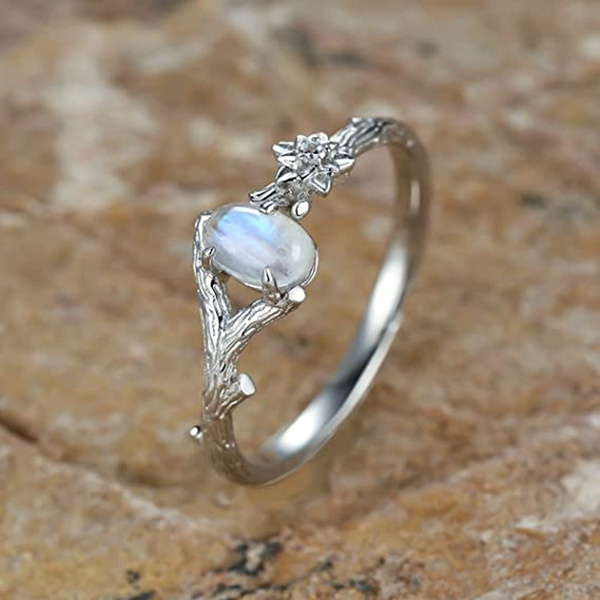 Antique Silver Natural Moonstone Ring Tree Branch Ring Anniversary ...
