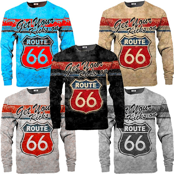Fashion Men's Route 66 Printed Graphic Tees Round Neck Long Sleeved ...